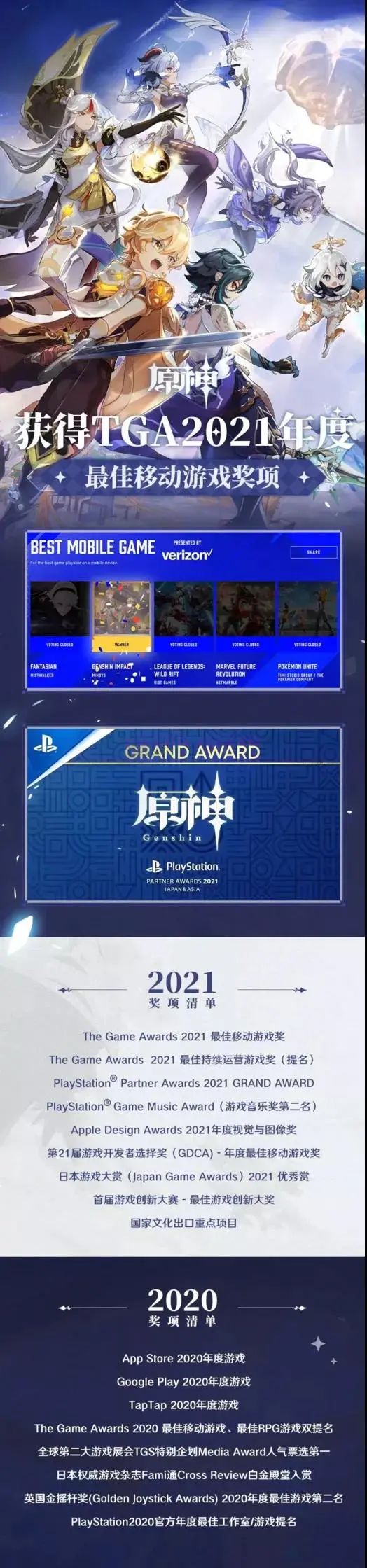 漕河泾开发区企业米哈游力作《原神》获得TGA2021年度最佳移动游戏奖项